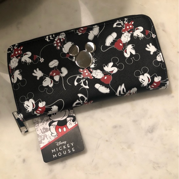 Disney | Bags | Disney Mickey Mouse And Minnie Mouse Black Zip Around ...